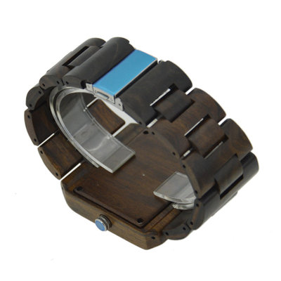 Square Case Men Wooden Watches Black Sandalwood Band Watch