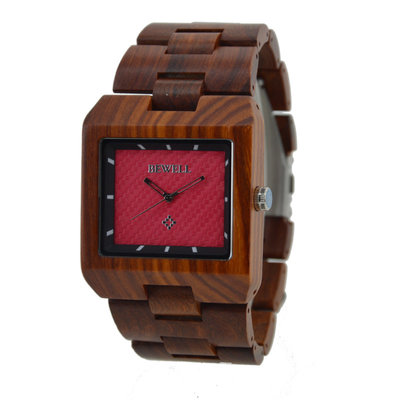 Handmade Square Case Red Sandalwood Watch for Lady In Simple Design
