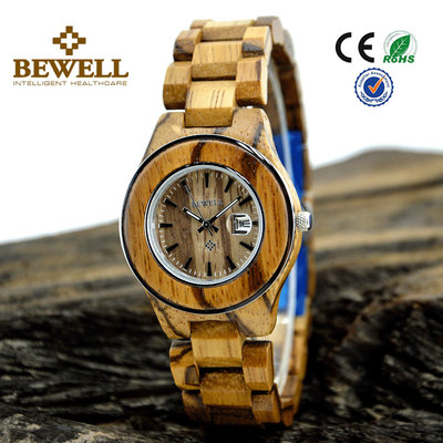 100% Natural ladies Wooden Wrist Watch With Double Round Zebra