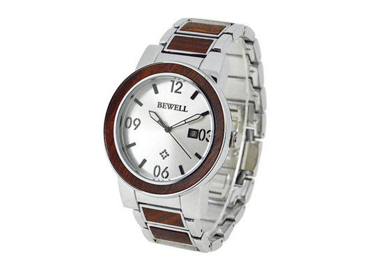 Classic Quartz Mens wood face watch beautiful / eco steel back watches