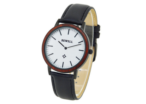 Super Thin Two Hands Wood And Steel Watches , Quartz Movement Unisex Watch