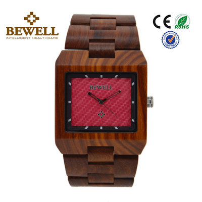 Man Red Sandalwood Quartz wooden hand watch With Square Design