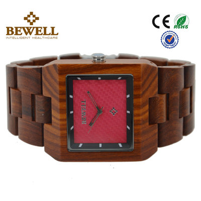 Man Red Sandalwood Quartz wooden hand watch With Square Design