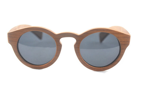 Circle Wood Frame Sunglasses With Bamboo Material , OEM Service