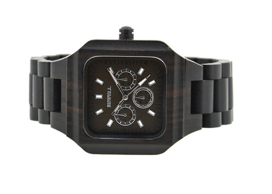Black Sandalwood Man Wooden Wrist Watch With Quartz Movement Water Resistant