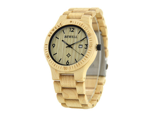 Gift Bewell Natural Wooden Mens Watch Full Handmade Japanese Movement