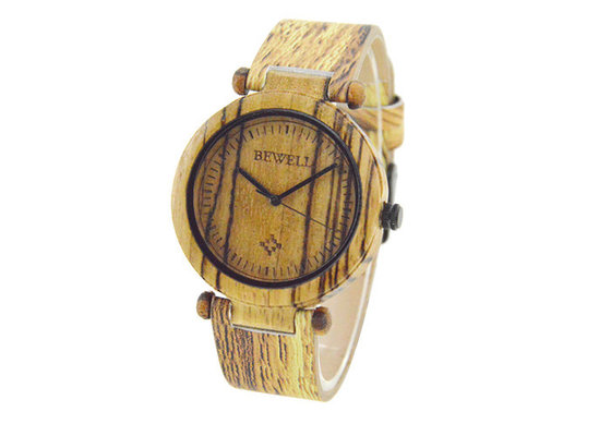 Handcraft Water Resistant Recycled Wood Watches With Wood Case / Leather Strap
