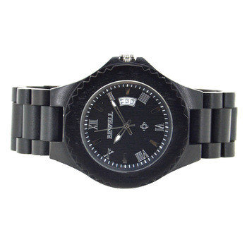 Black Personalized Men Wooden Watches With Crystal Glass , Water Resistance