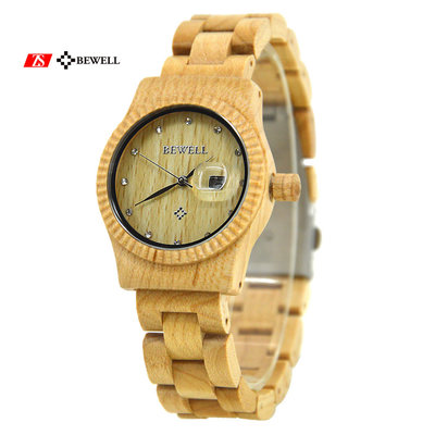 Custom Waterproof Ladies Wooden Watch With Japan Movement , Harden Glass