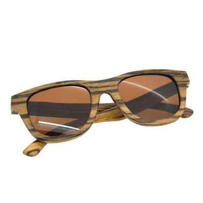 Zebra Wood Frame Sunglasses , Brown Wooden Polarized Sunglasses For Gifting