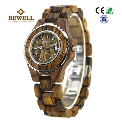 3 Atm Stainless Steel Bezel Handmade Wooden Watches With Zebra Wood Case