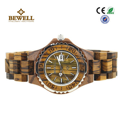 3 Atm Stainless Steel Bezel Handmade Wooden Watches With Zebra Wood Case