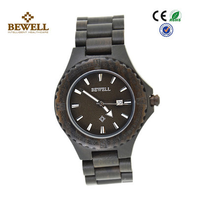 Handmade Engraved Men Wooden Watches With Calendar Function And Ebony Case