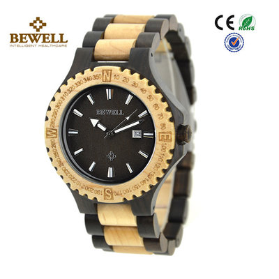 Round Face Custom Men Wooden Watches , Black Sandalwood Maple Wooden Style Watches