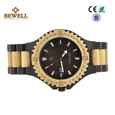 Round Face Custom Men Wooden Watches , Black Sandalwood Maple Wooden Style Watches