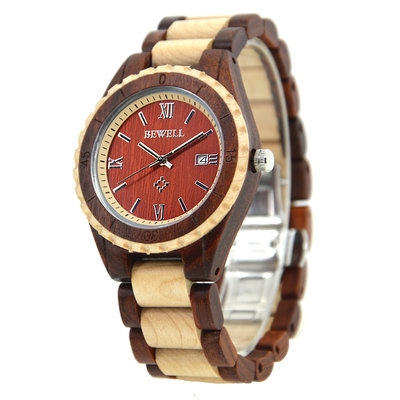 44 Mm Red Dial Ladies Wooden Watch , Custom Wood Watches Present