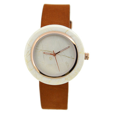 Men ' S Japan Movt Quartz Marble Wrist Watches Wooden Back Leather Strap
