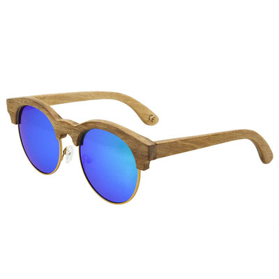 Half Round Metal Koa Wooden Polarized Sunglasses In Blue UV400 Lens