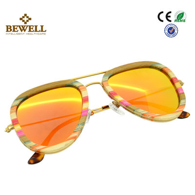 Popular Metal Frame Wooden Polarized Sunglasses , Natural Pilot Custom Wood Sunglasses