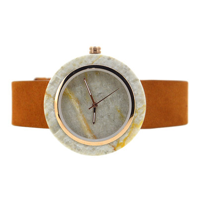 Mens Custom logo Marble Wrist Watches , stone face watch Leather band