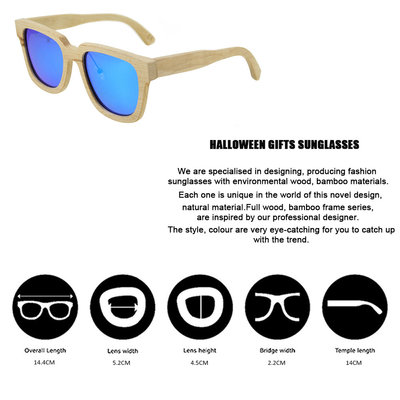 Mirror Refective Sunglasses With Wooden Frame , Wooden Mens Sunglasses