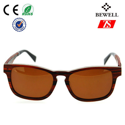 Square Women Wood Frame Sunglasses With Tac Polarized Mirror Lens
