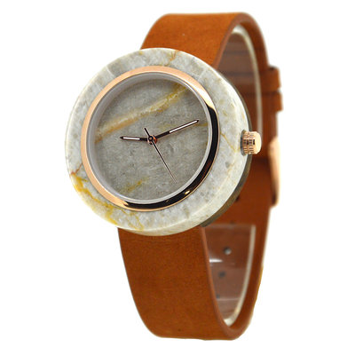 Ivory White Marble Stone Dial/ Japanese Quartz Wood Watch With Genuine Leather Strap