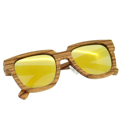 Sunglasses made of zebra wood，Fashion model with golden lens