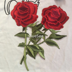 China Apparel Accessories Red Rose Embroidery Lace Applique Hot  Fix Motif supplier