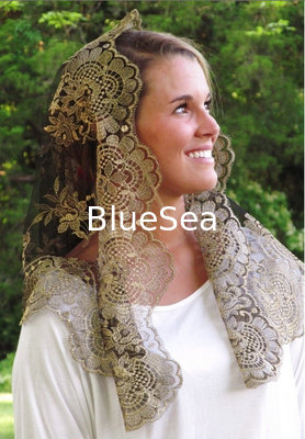 Khaki  Ivory Authentic Spanish Floral Mantillas Mesh Based Embroidery veils supplier
