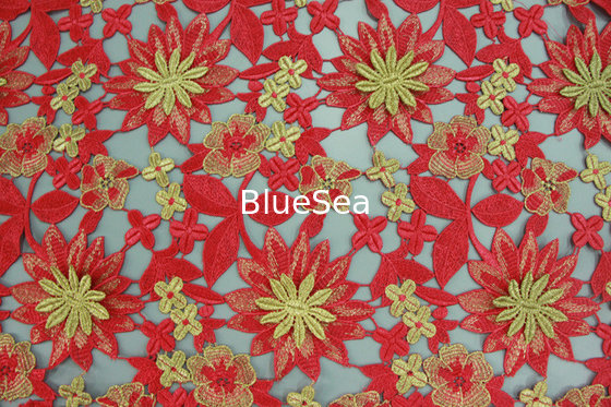 60cm Emulation Real Silks Chemical Lace Red/Green  Color Water Soluble Embroidery Fashion fabric supplier