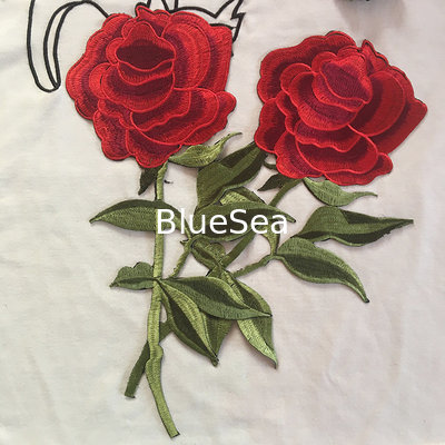 Apparel Accessories Red Rose Embroidery Lace Applique Hot  Fix Motif supplier