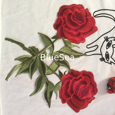 Apparel Accessories Red Rose Embroidery Lace Applique Hot  Fix Motif supplier