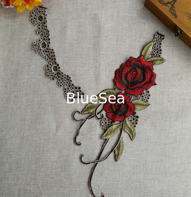 100%Polyester  Embroidery  Pajams Collar Lace   Mesh Based Necklace Decoration supplier