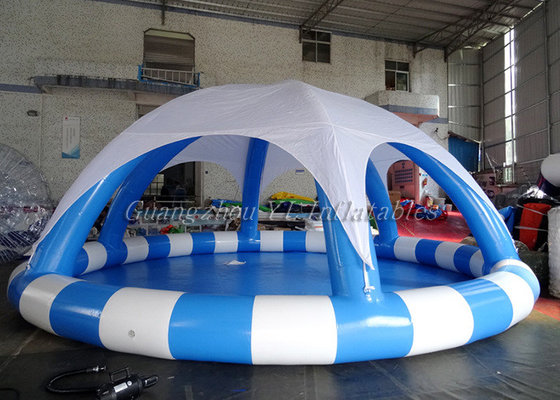 0.6mm PVC Tarpaulin Blue Inflatable Swimming Pool With White Tent Cover For Outdoor