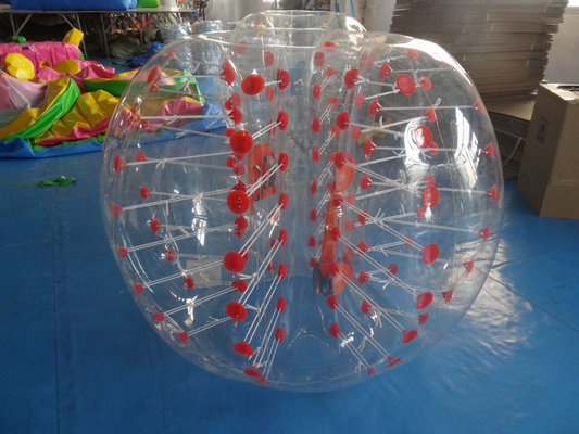 Red Dot Transparent 1.55m 0.8mm PVC Body Zorb Soccer Balls for Adults