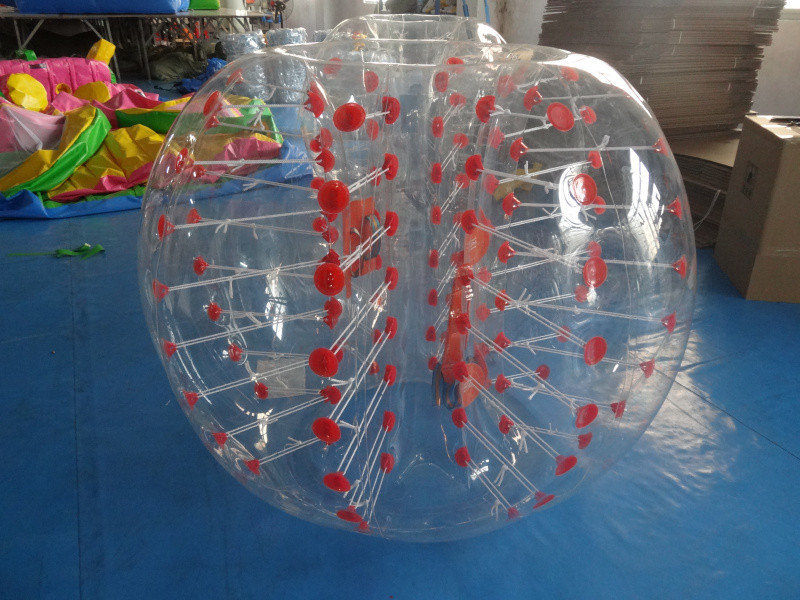 Red Dot Transparent 1.55m 0.8mm PVC Body Zorb Soccer Balls for Adults