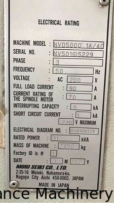 2007 Imported Japan Mori Seiki NVD5000 vertical machining center