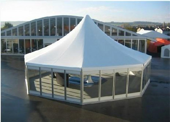 White Pagoda Big Trade Show Canopy Tents With Clear Glass Wall And Door