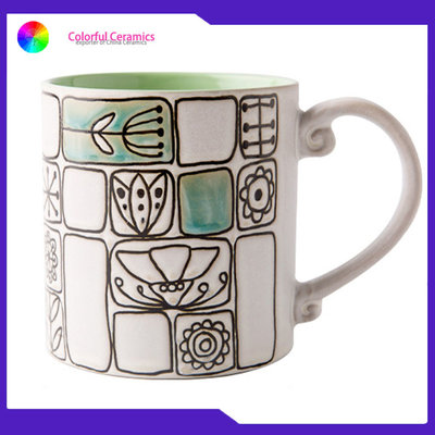 Handprinted Bone China Coffee Cups 600ml Nordic Ceramic With Photo Printing