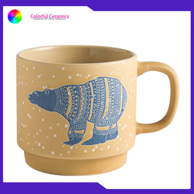 Custom Logo Silkscreen Coffee Mugs Stone Ware Food Contact Safe 400ml Capacity