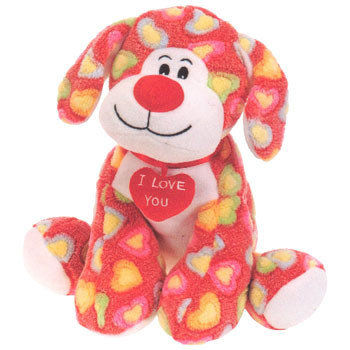 I cani dell'animale farcito di abitudine con cuore rosso, adattano il piccolo cane della peluche
