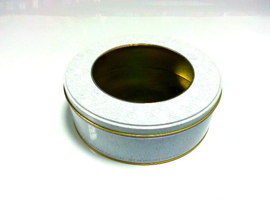 Painted Round Tin Cans , Tin Boxes ,Tin Cases With PVC Clear Window
