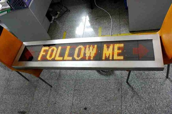 Airport vehicle mounted LED sign Follow ME, STOP display