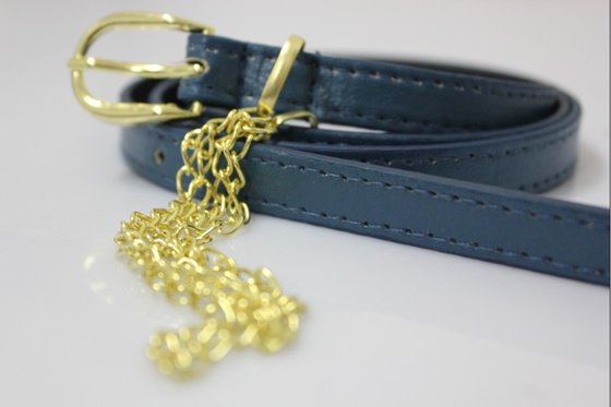 Tan Navy Leopard Cloth PU Belts , sewing belts gold Chain For girls