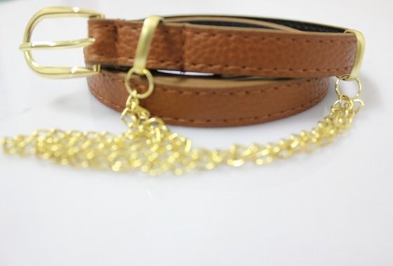 Tan Navy Leopard Cloth PU Belts , sewing belts gold Chain For girls