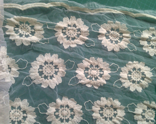 Pure Cotton organza embroidered flower Lace Fabric Garment Eco Friendly