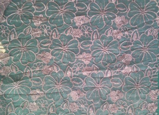 Polyester embroidered Lace Fabric white feather and black organza pattern