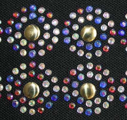Colorful Rhinestone Black Elastic Webbing 5cm , Beautiful Round Pattern