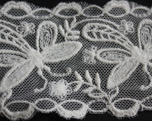 Dragonfly Flower Cotton Decorative Lace Trim Water Soluble 6cm Nature White